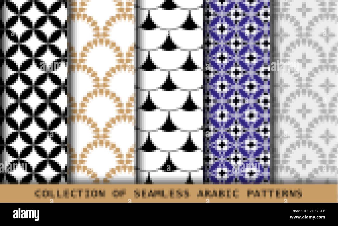 Seamless arabic pattern collection art texture set Stock Vector Image ...