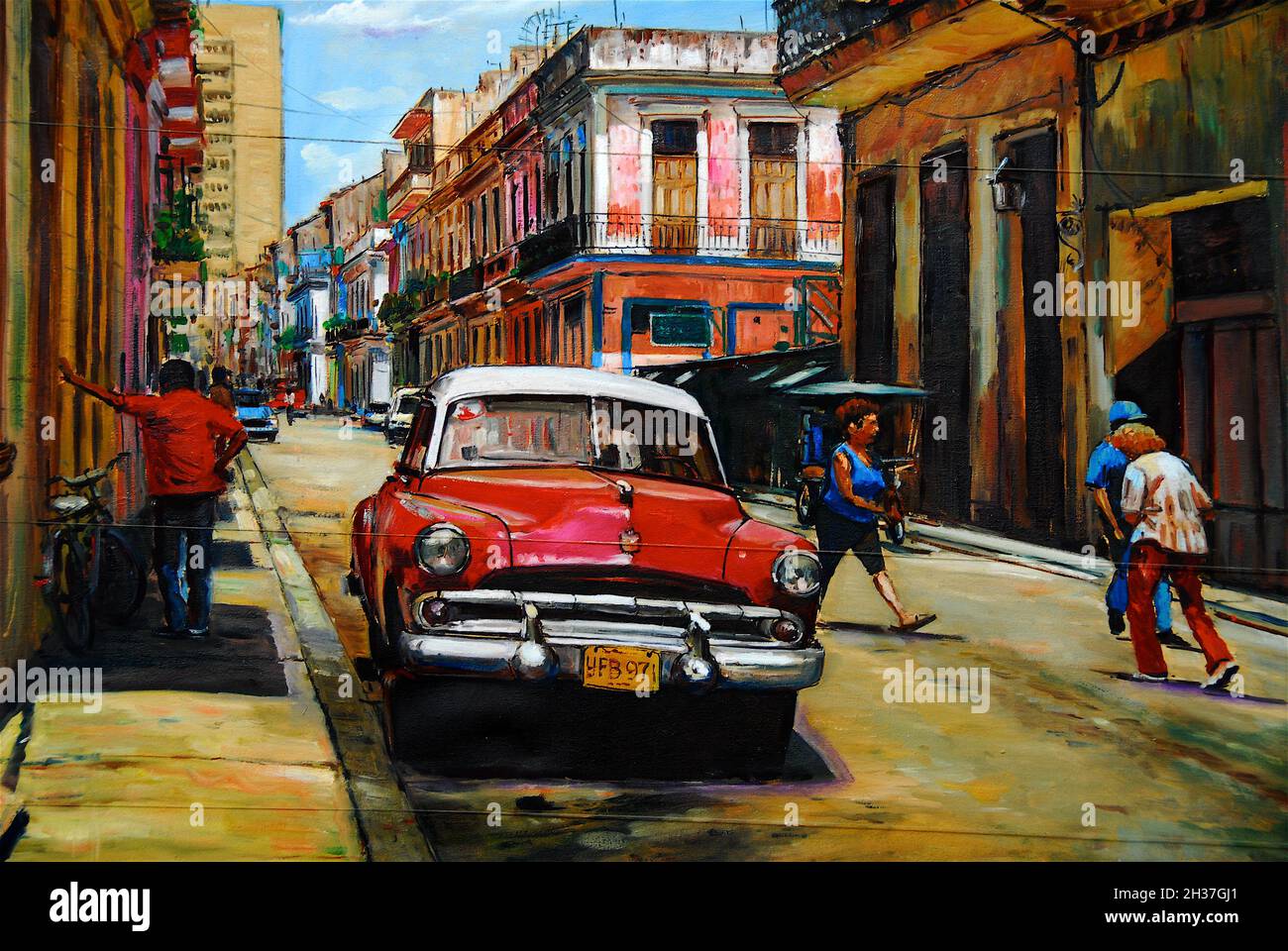 CUBA, HAVANA, OLD AMERICAN CARS PAINTING Stock Photo - Alamy