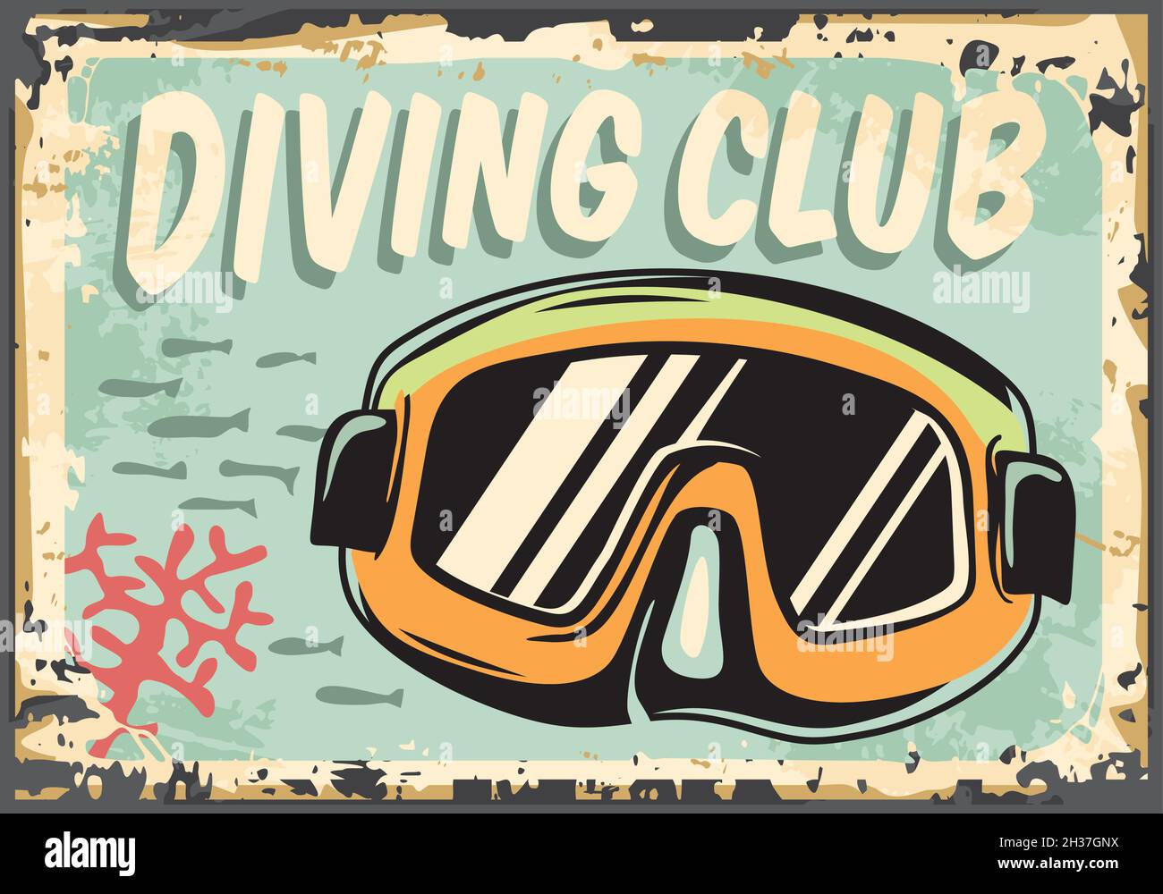 Diving club retro sign with diving mask. Scuba dive vintage poster ...