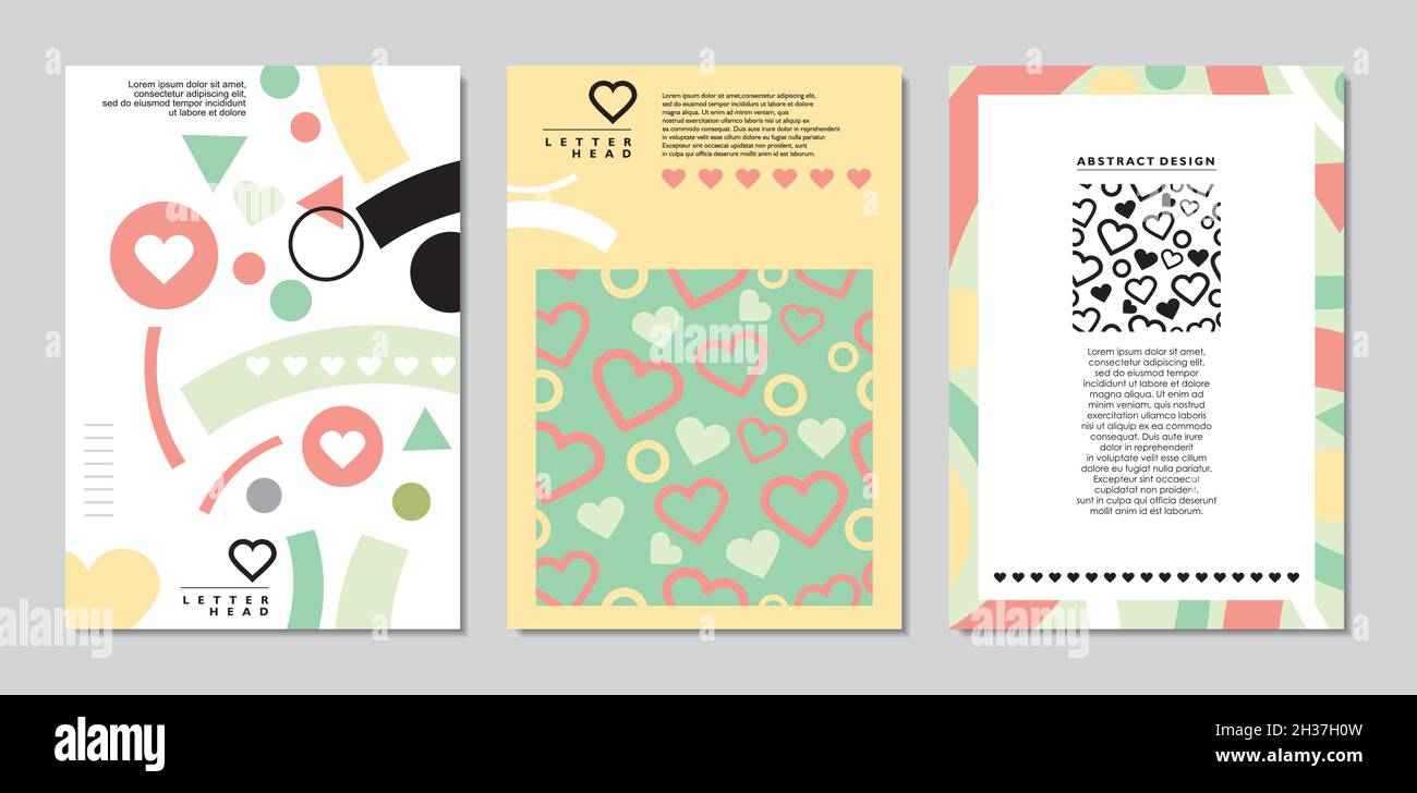 Notebook cover designs with heart shapes and Memphis style pattern ...