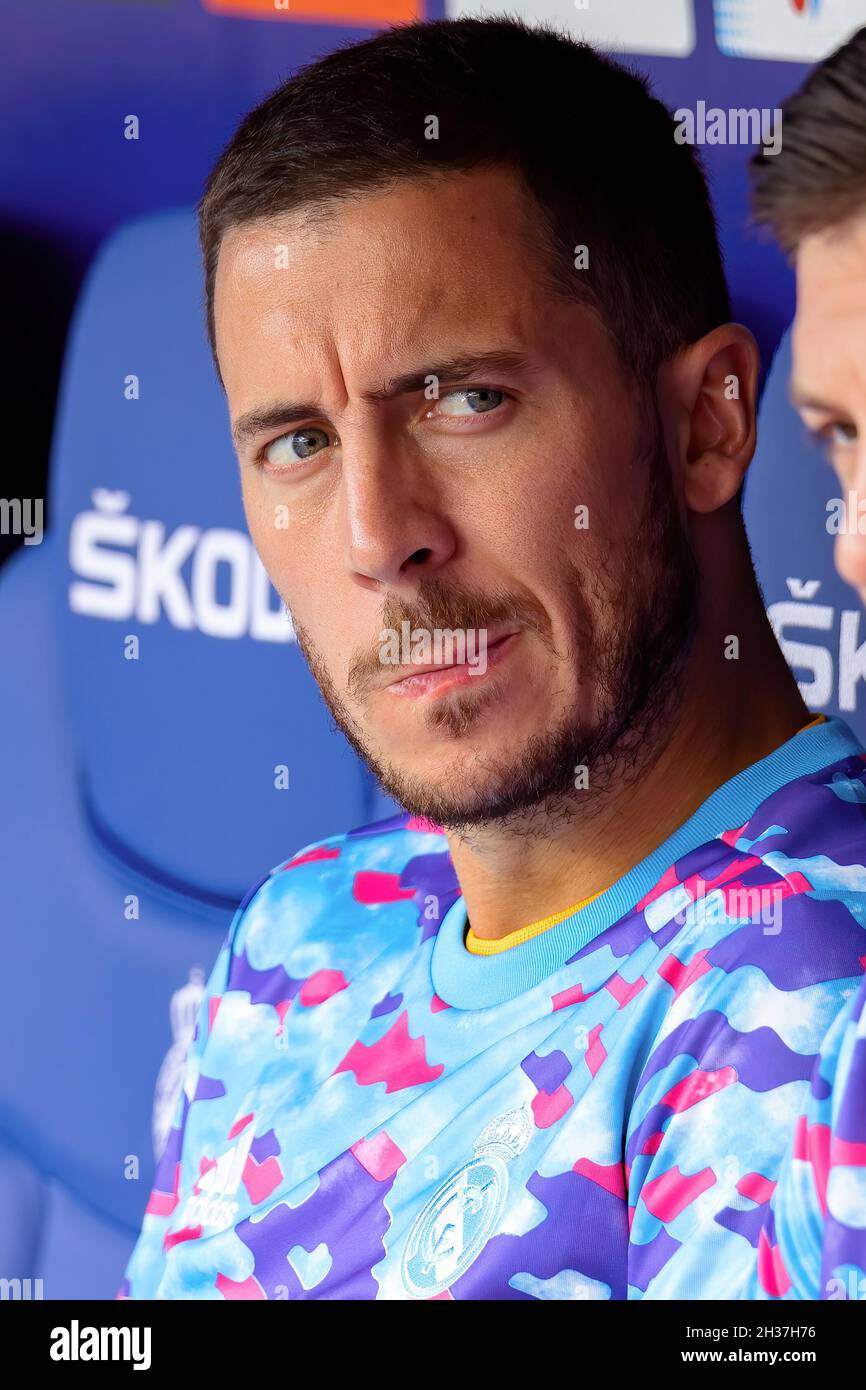 BARCELONA - OCT 3: Eden Hazard sits on the bench during the La Liga ...