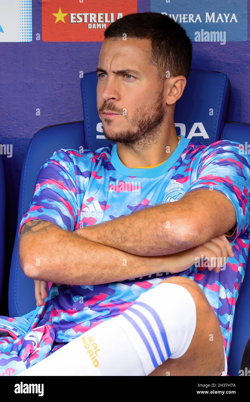 BARCELONA - OCT 3: Eden Hazard sits on the bench during the La Liga ...