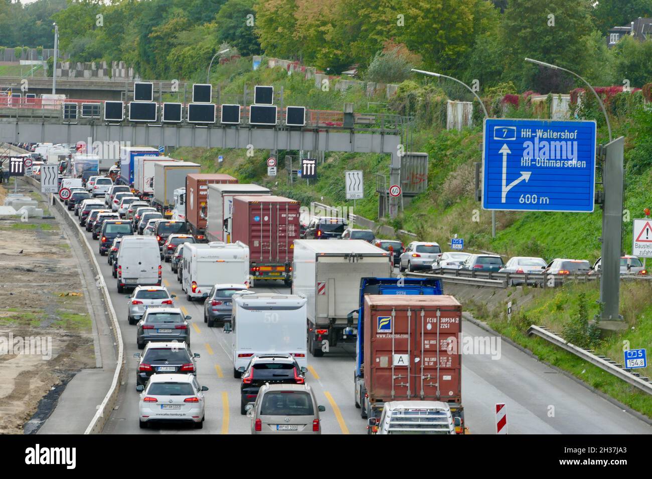 Traffic jam on the autobahn in Hamburg, Germany Stock Photo - Alamy