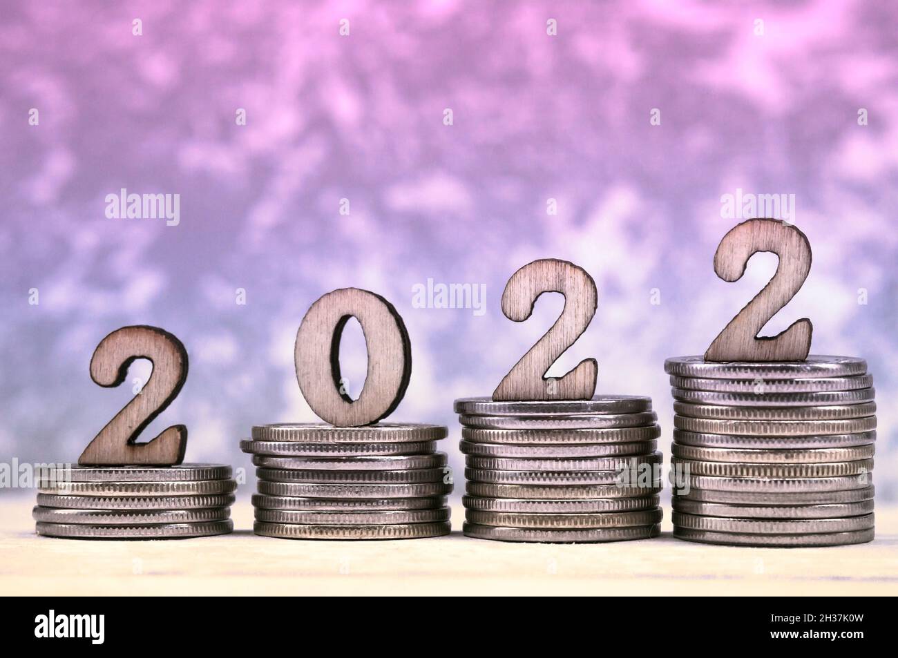 Coins and Figures 2022. Banner 2022. Money stacked in columns Stock ...