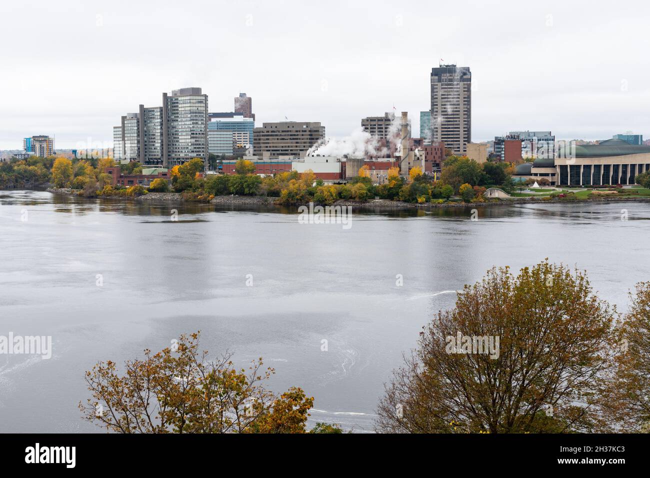 Cityscape of Gatineau city of Quebec and Ottawa River in Canada in ...