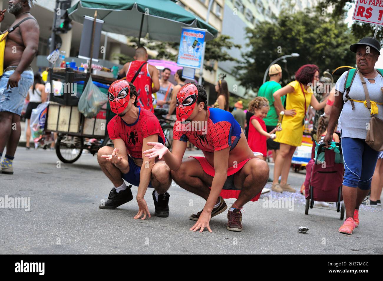 Brazil - February 22, 2020: Revelers dressed up as cartoon superhero ...
