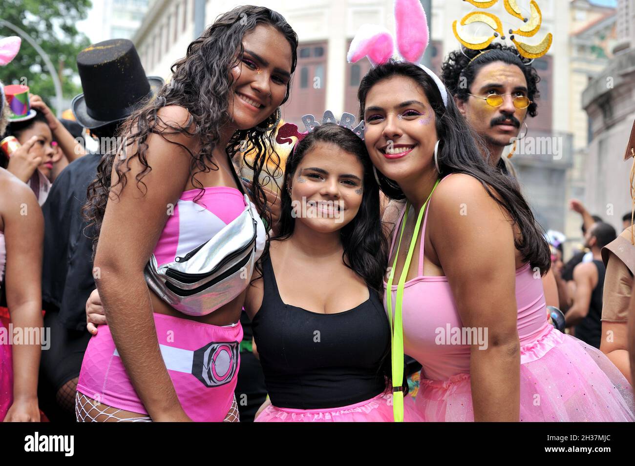 Americas, Brazil – February 22, 2020: Friends in costume smile for the ...