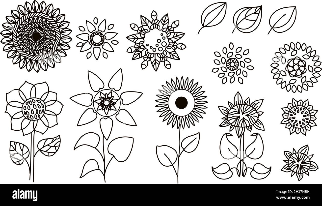 Set of sunflowers in the doodle style Stock Vector Image & Art - Alamy