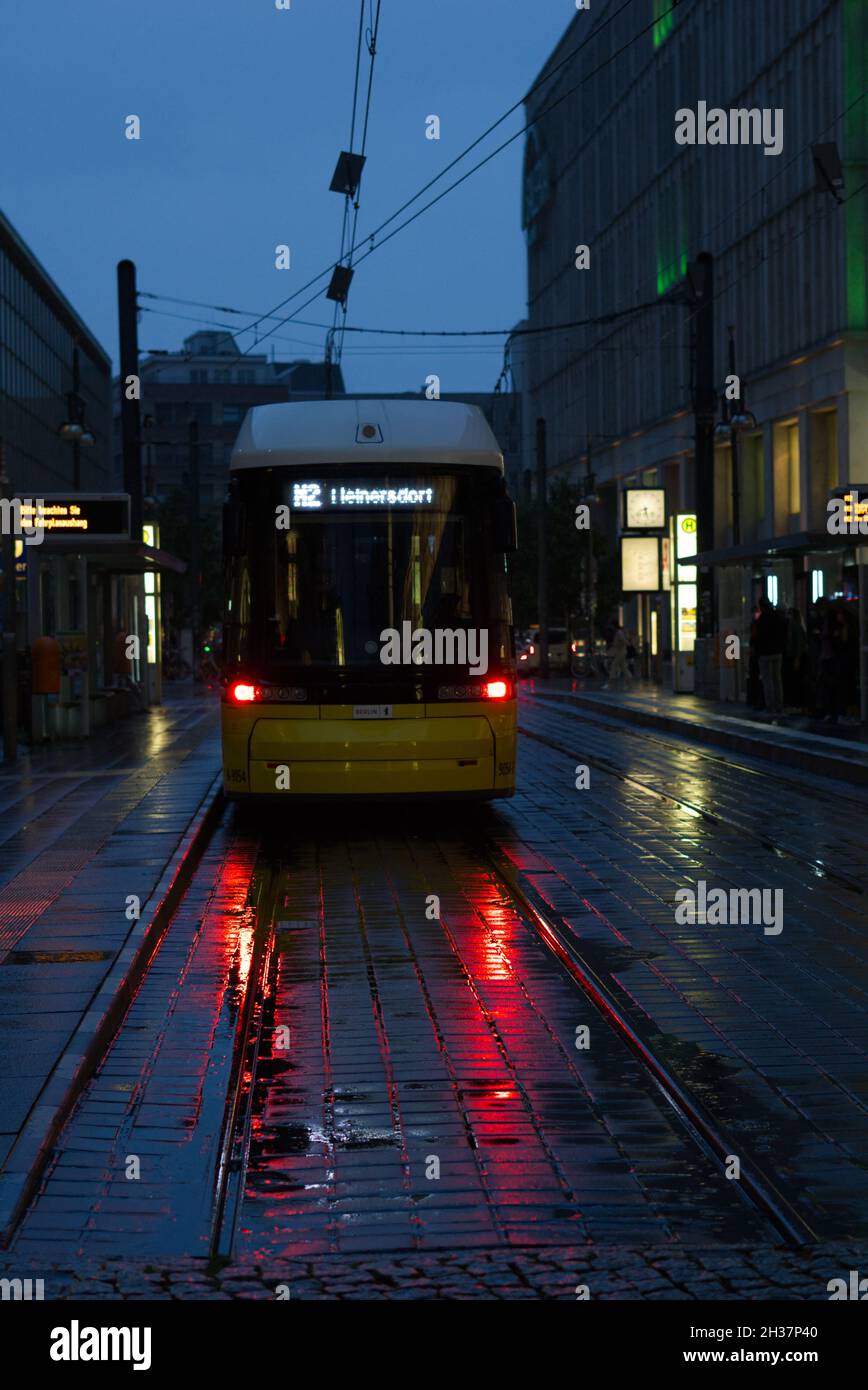 trams at the night Stock Photo - Alamy