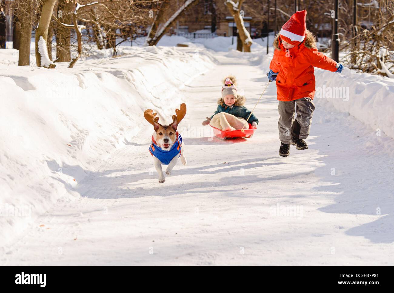 Reindeer snow sled kids hi-res stock photography and images - Alamy