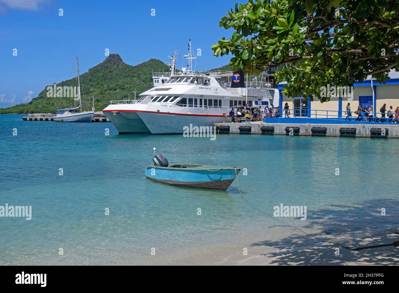 Osprey Shuttle ferry boat docked in Tyrell Bay at Argyle on Carriacou ...