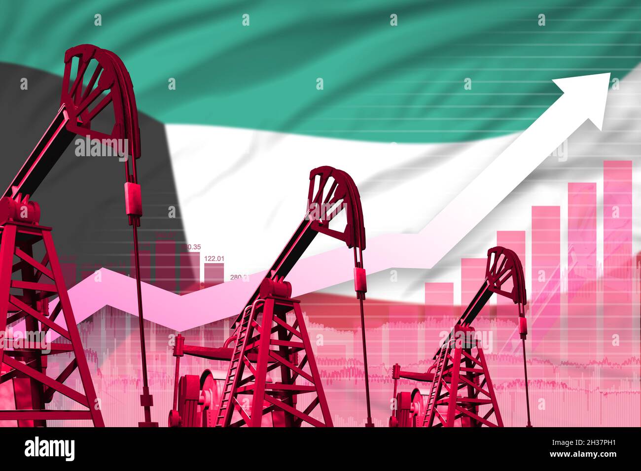 Kuwait oil industry concept, industrial illustration - rising up chart ...