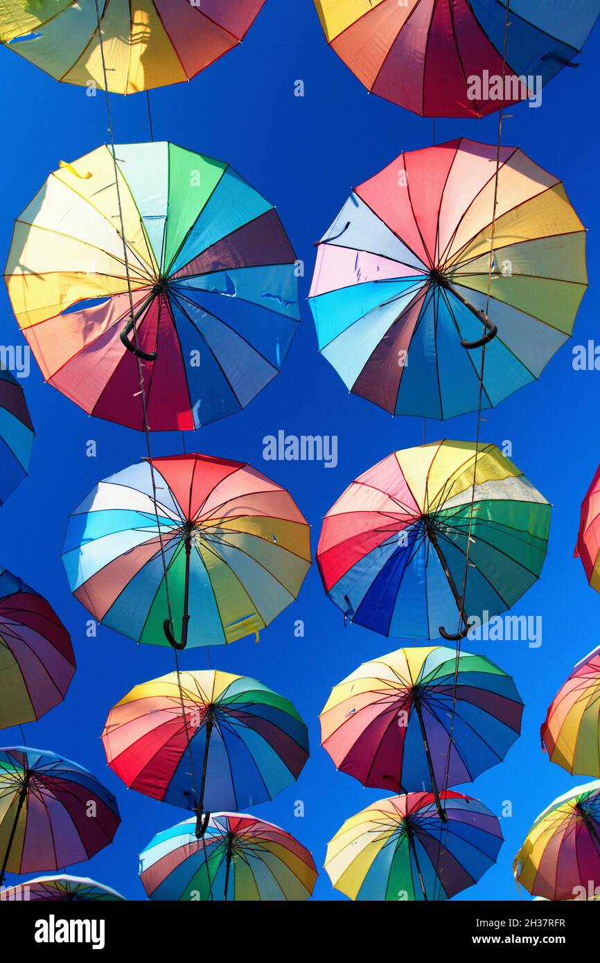 Colorful parasols on the Turkish Riviera in Alanya Stock Photo - Alamy