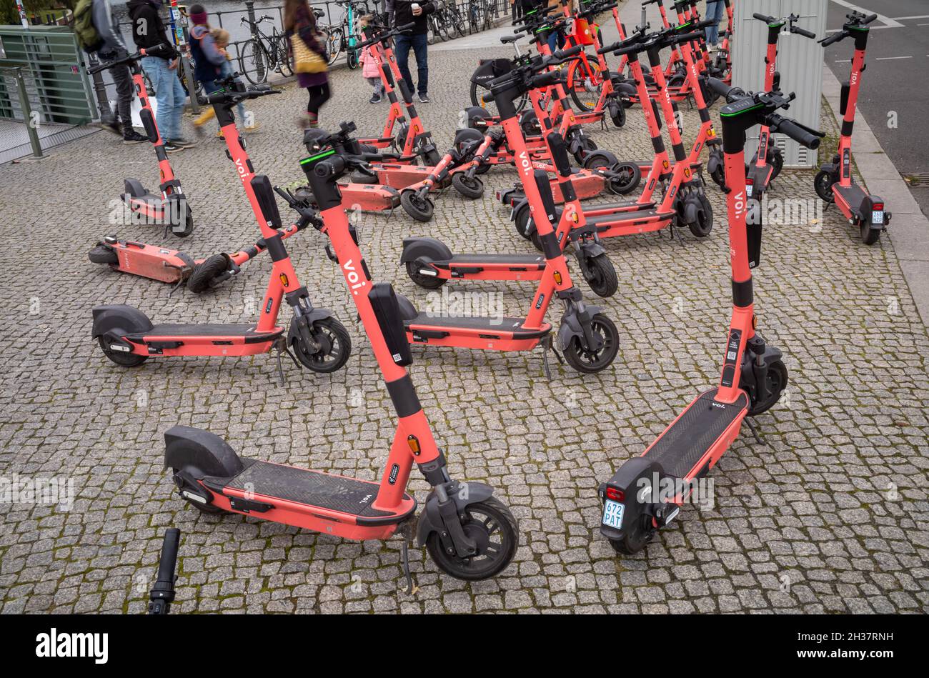 Berlin, Germany. 26th Oct, 2021. Electric scooters of the Voi sharing ...