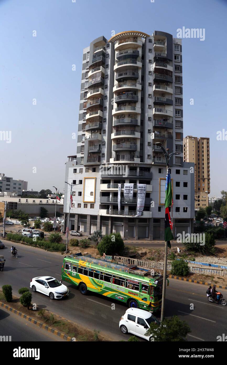 Peshawar, October 26, 2021. View of illegal Nasla Tower in Karachi on ...