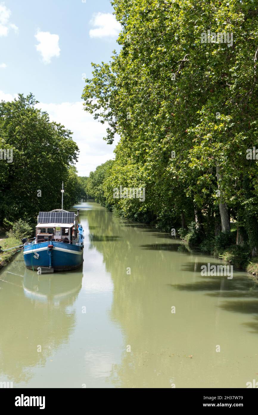 Boat on the Canal du Midi in the department of Aude, region of ...