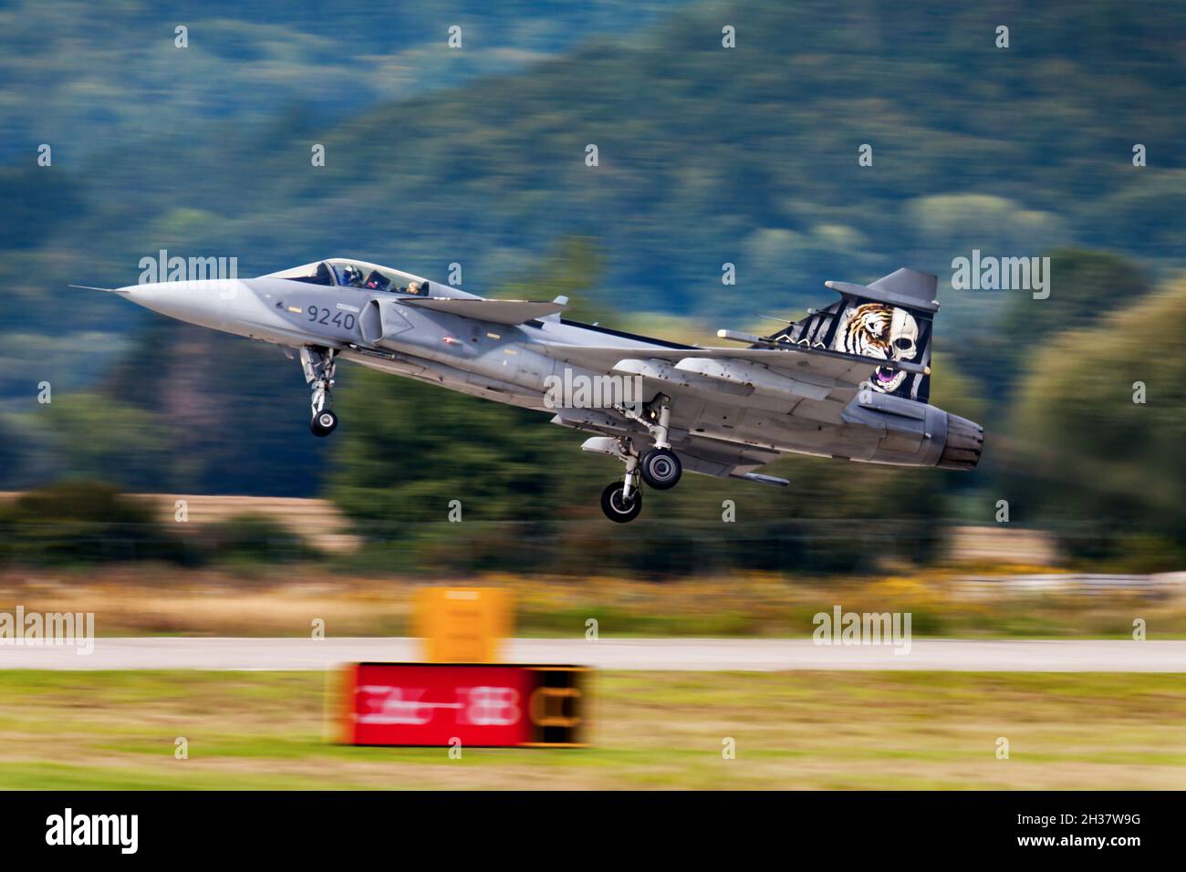 Sliac, Slovakia - August 30, 2014: Military fighter jet plane at air ...