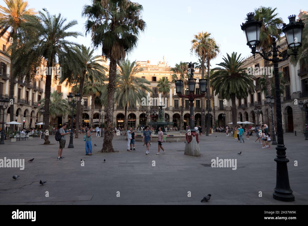 Urban view of Barcelona, Spain with people and tourists walking in ...