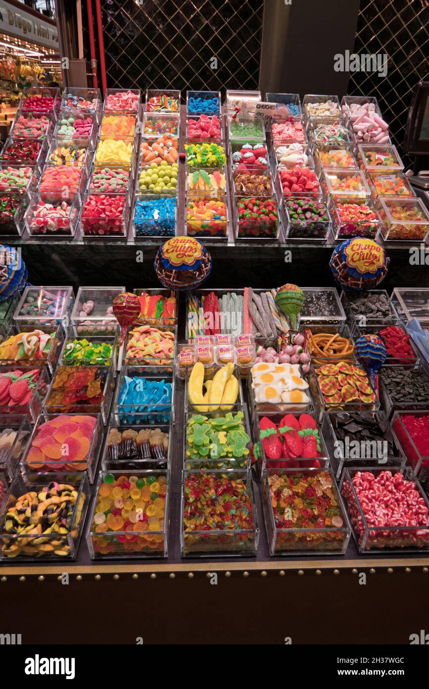 Barcelona, Spain with the famous La Boqueria traditional market as ...