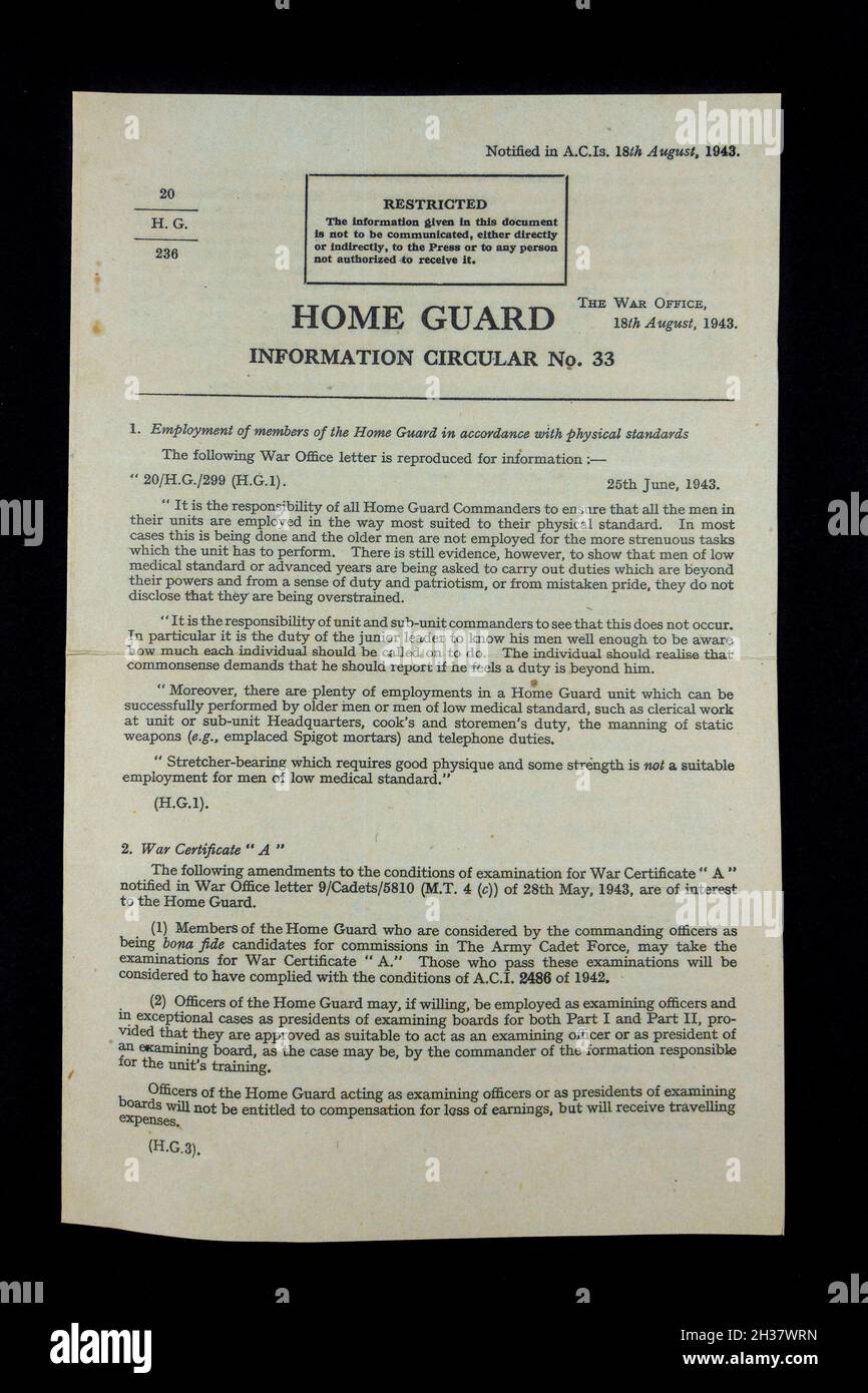 A Home Guard Information Circular No 33 (replica) issued by the War ...