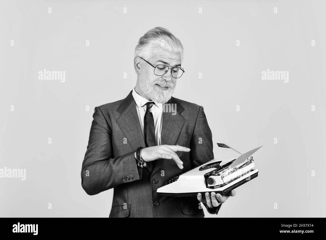 professional typist make notes typing. modern and old technology ...