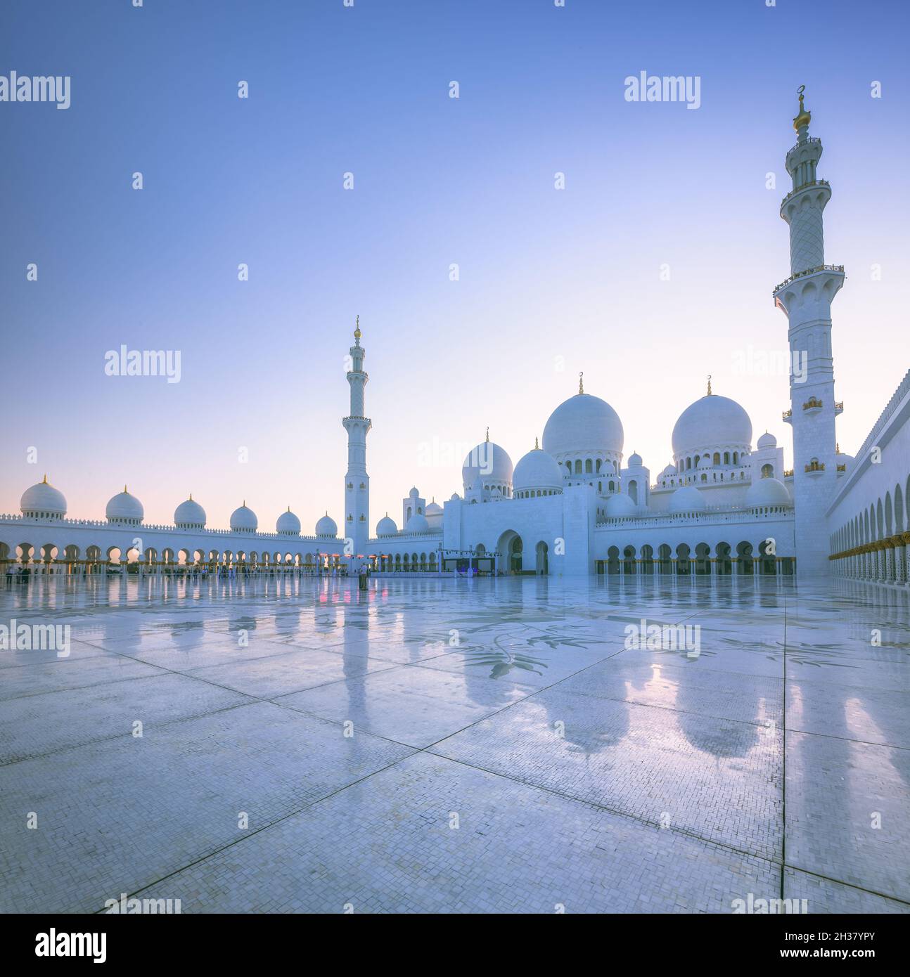 Sheikh Zayed Grand Mosque in Abu Dhabi at the morning. View of floral ...