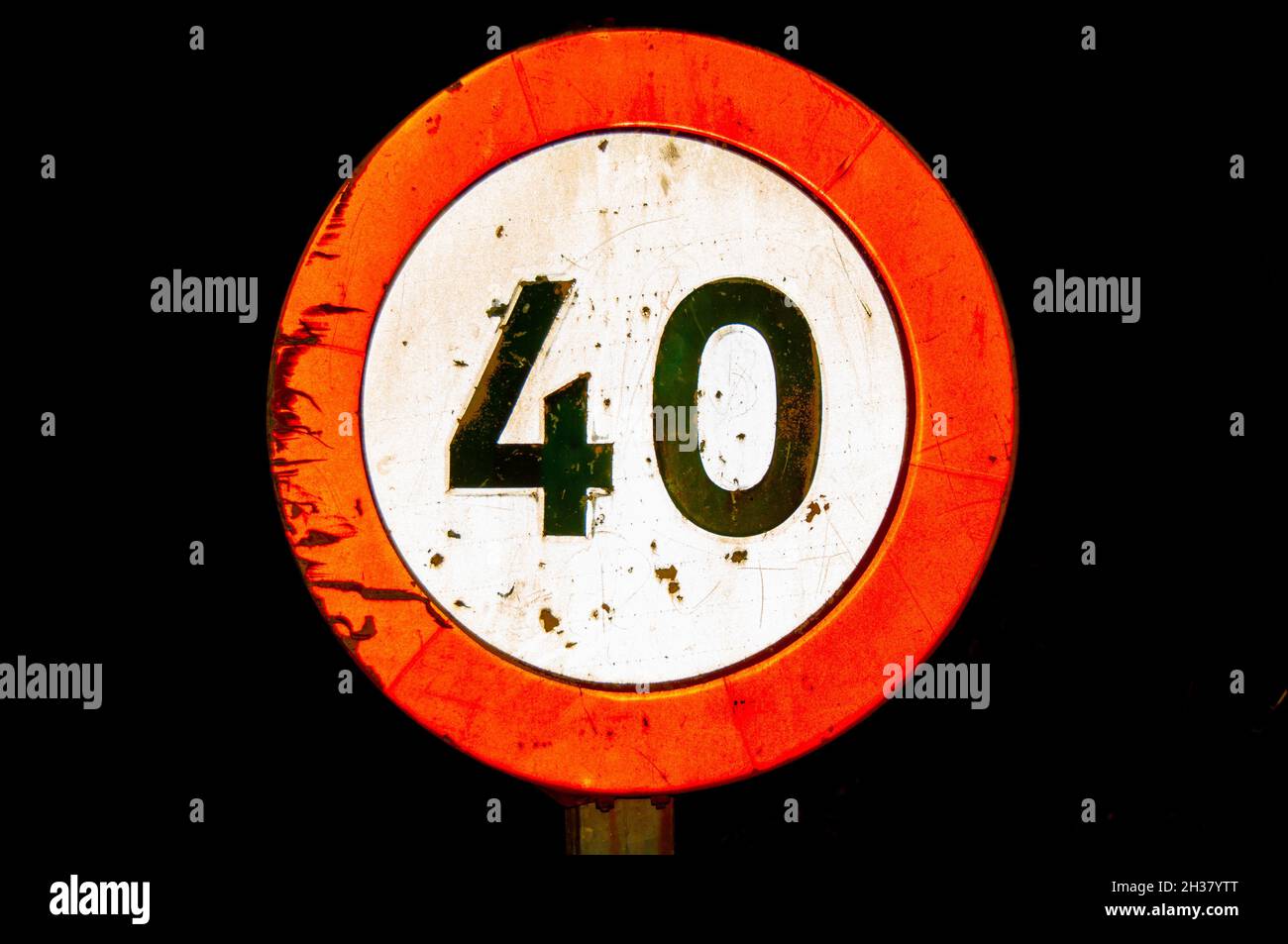 Old speed 40 limit traffic sign of Spain Stock Photo - Alamy