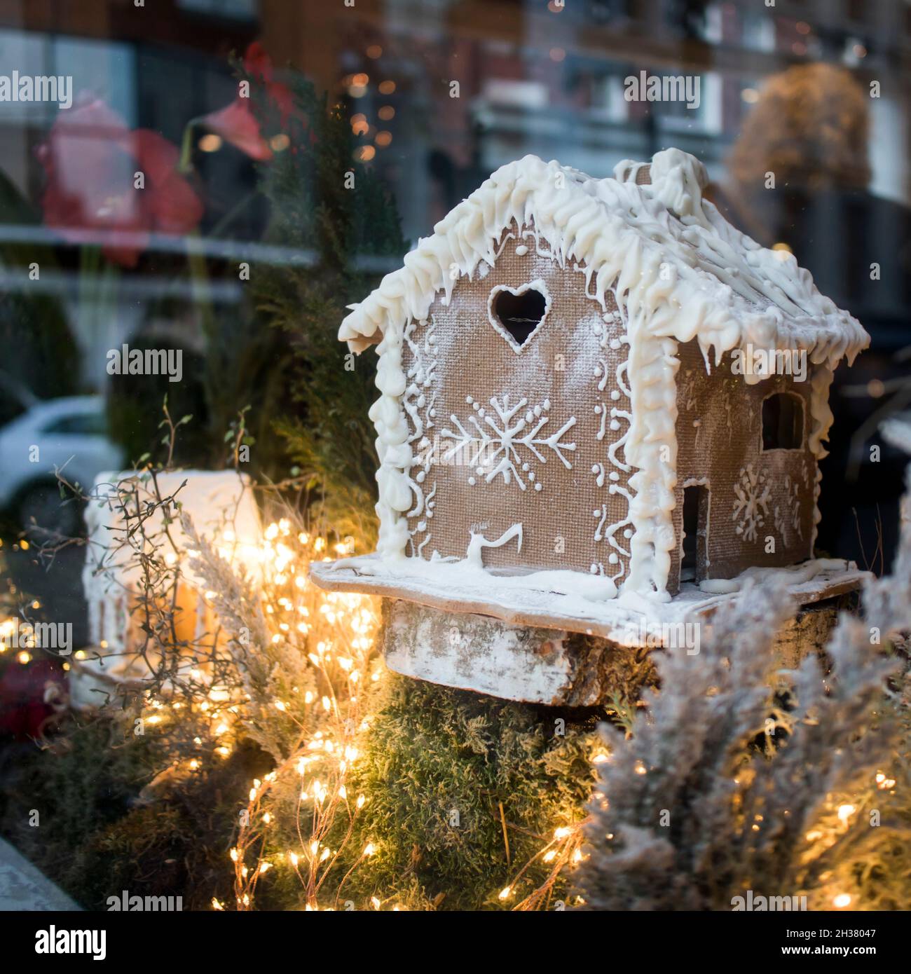 Homemade gingerbread house and Christmas spices with ornament ...