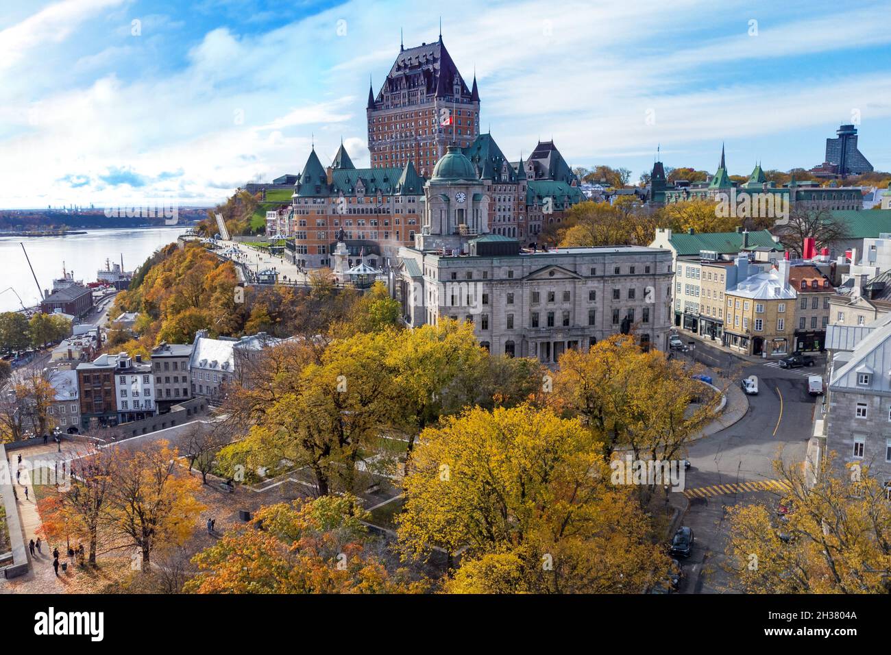 Aerial view of Quebec City Old Town in the fall season sunny day Stock ...