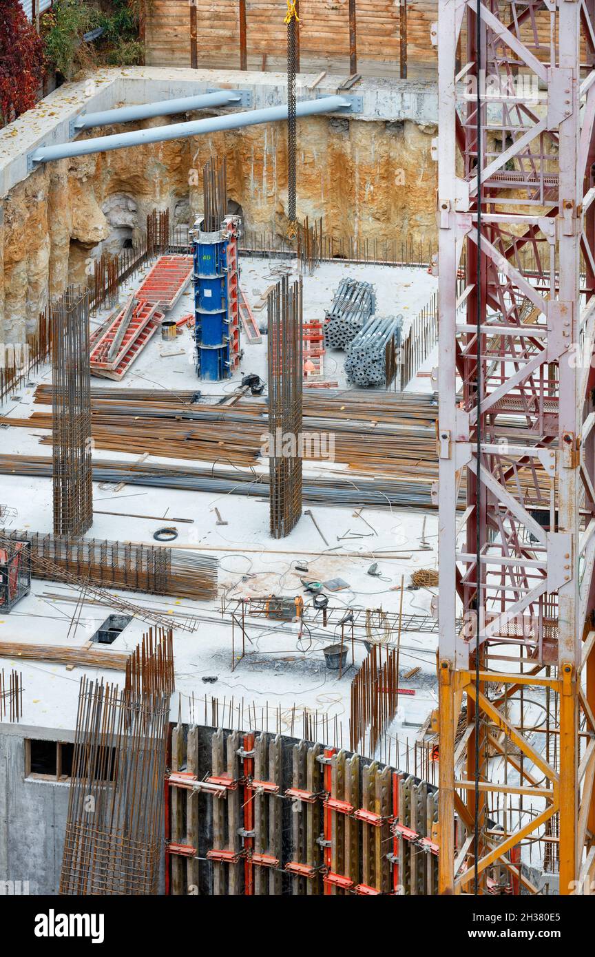 Construction of the foundation of a modern building with formwork and ...