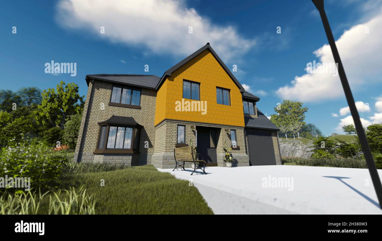 Abstract animation 3d house project and surrounding area. Stock footage ...