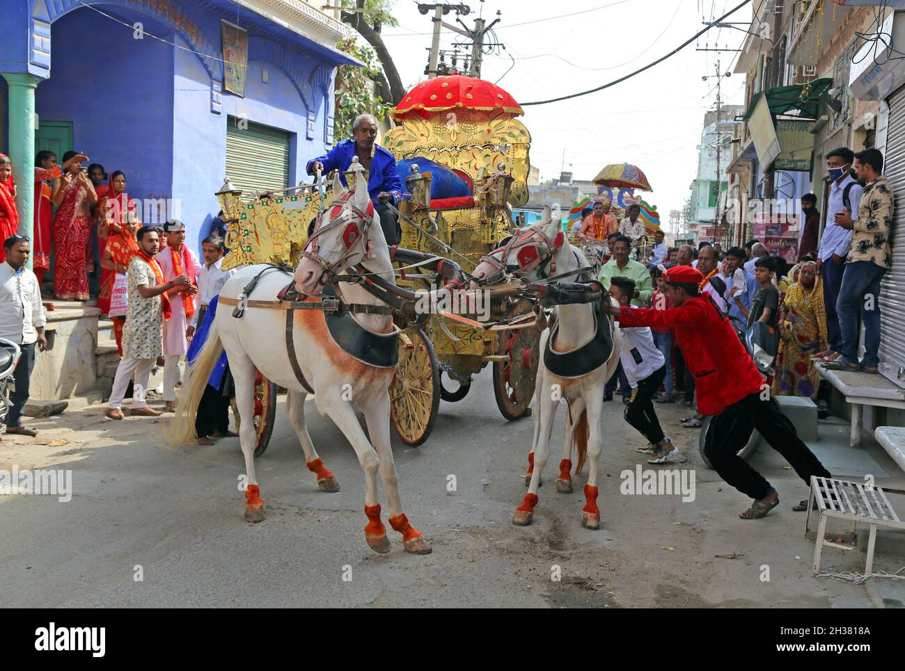 Beawar, Rajasthan, India, October 25, 2021: Horseriders try to control ...