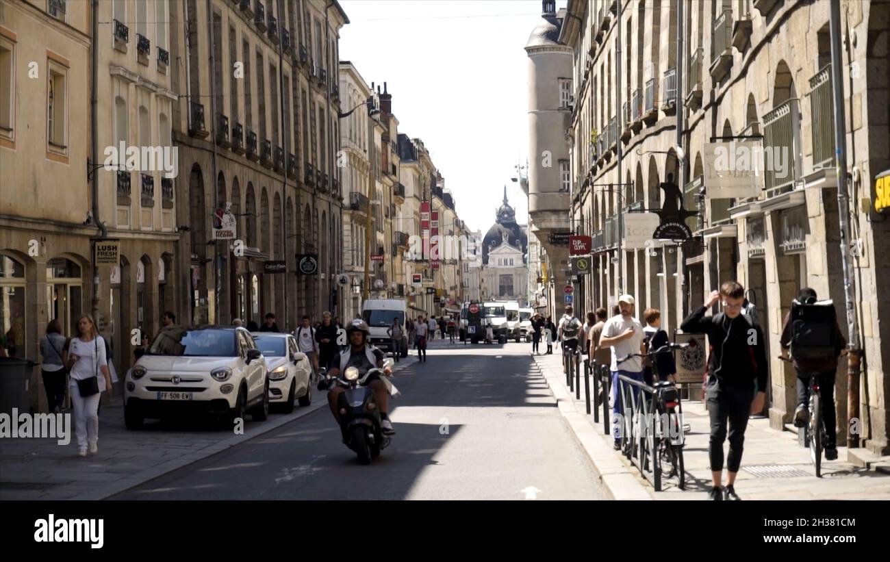 Paris, France - June, 2019: Narrow european street with old ...