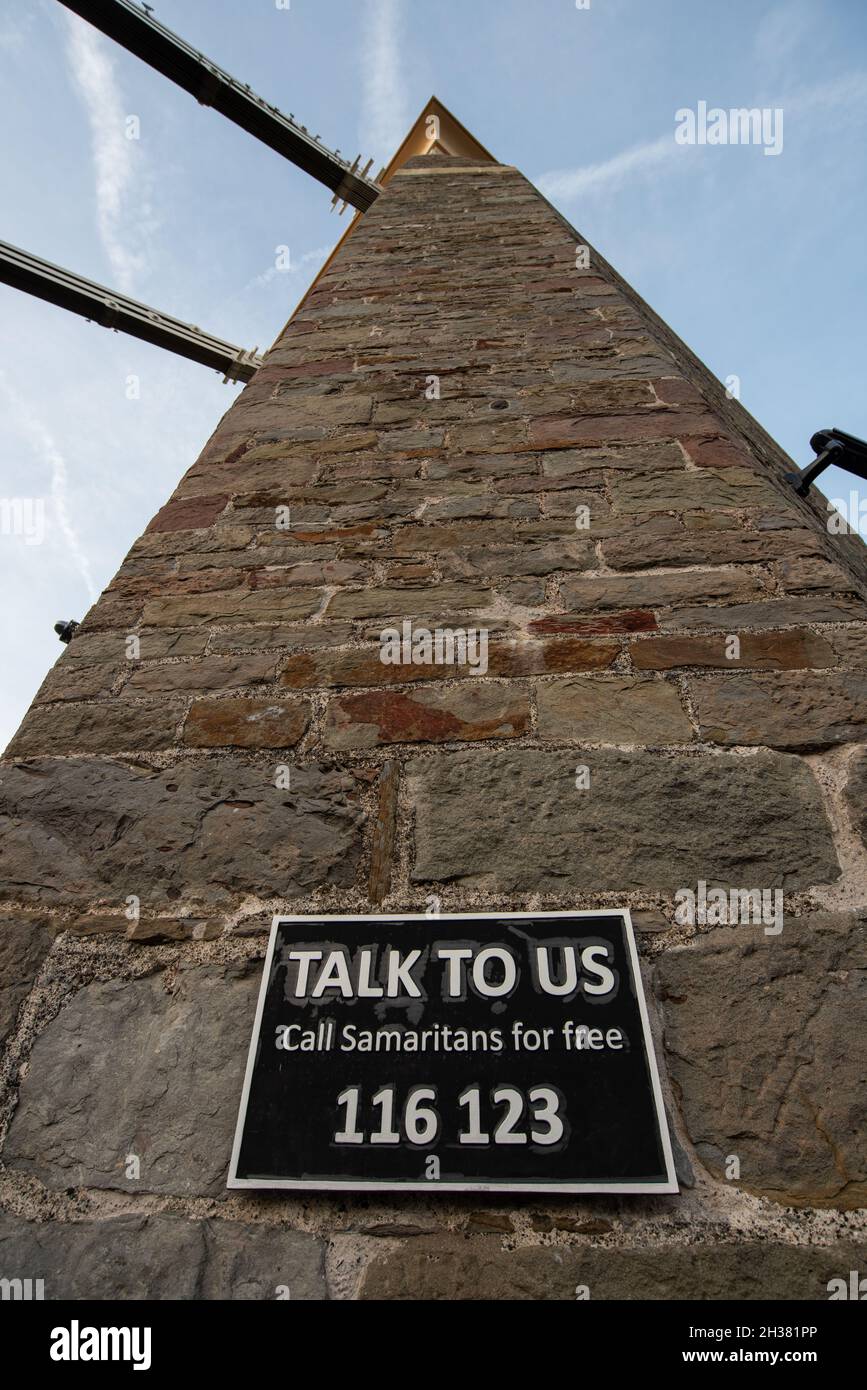 Talk to Us - Samaritans Sign at Clifton Suspension Bridge Stock Photo ...