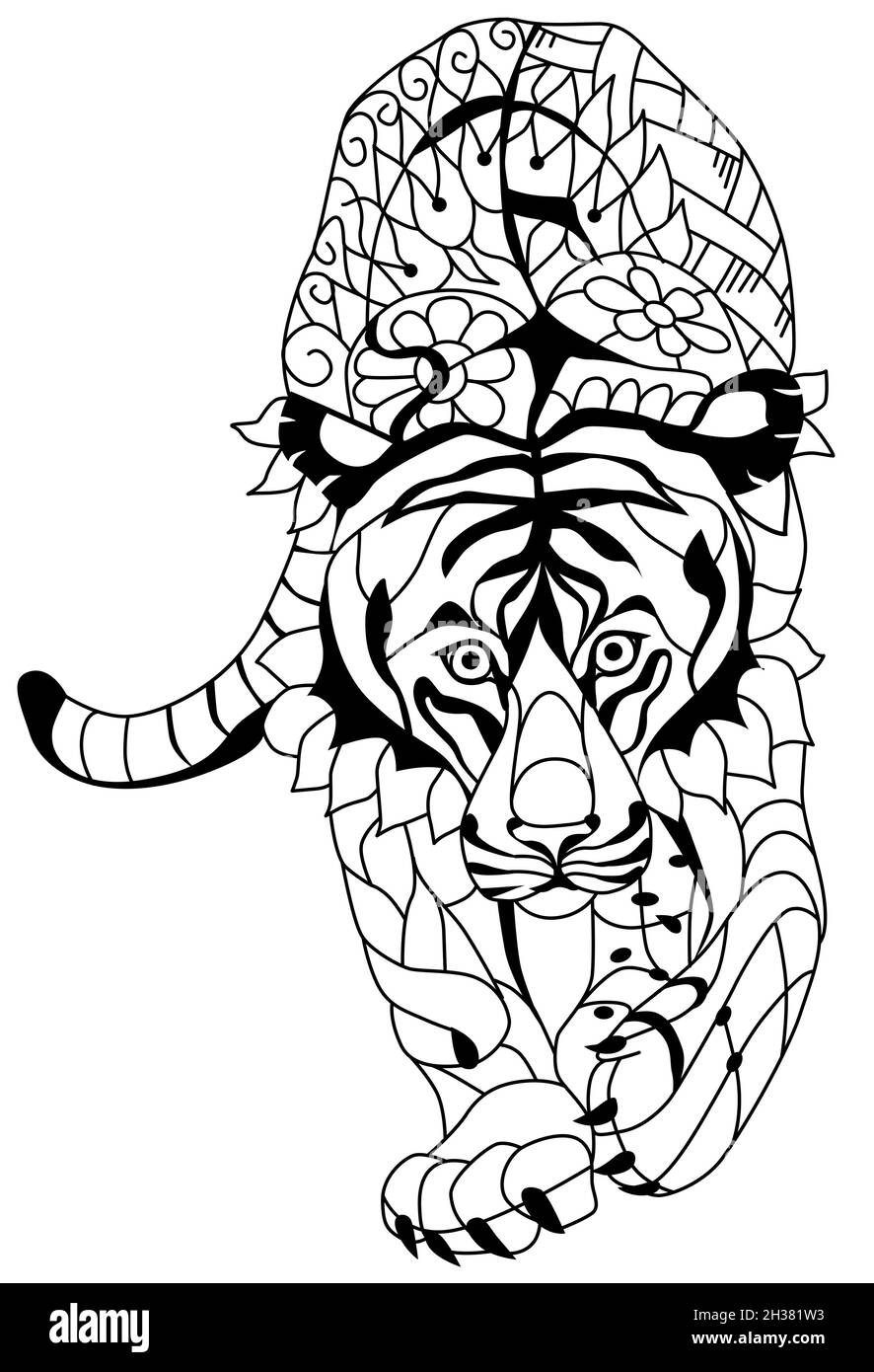 Tiger zentangle styled for t-shirt design, for coloring, tattoo and ...