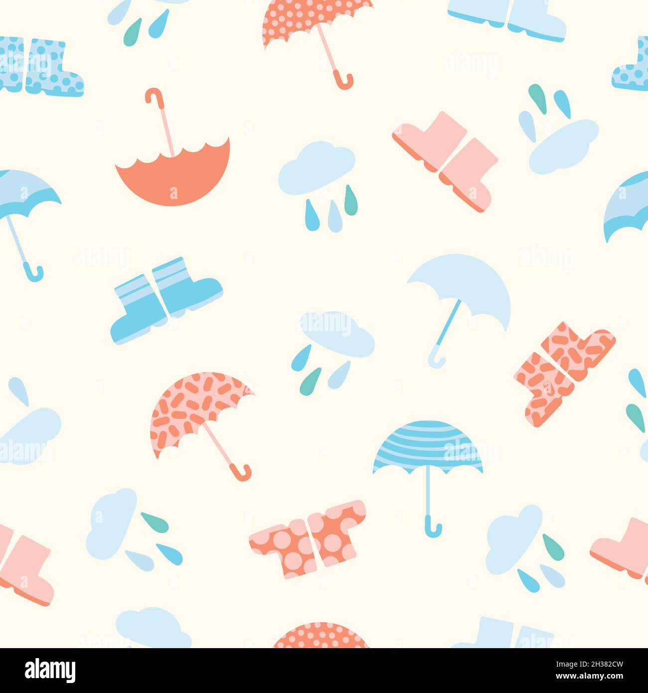 Rainy weather childish seamless pattern vector design with umbrella ...
