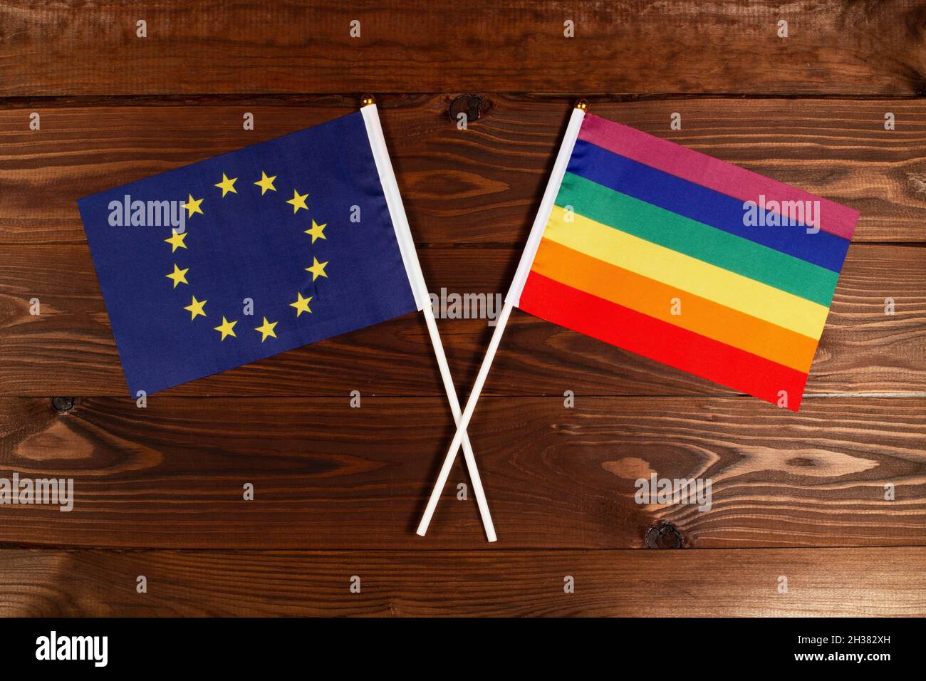 Flag of European Union and flag of * crossed with each other. The image ...