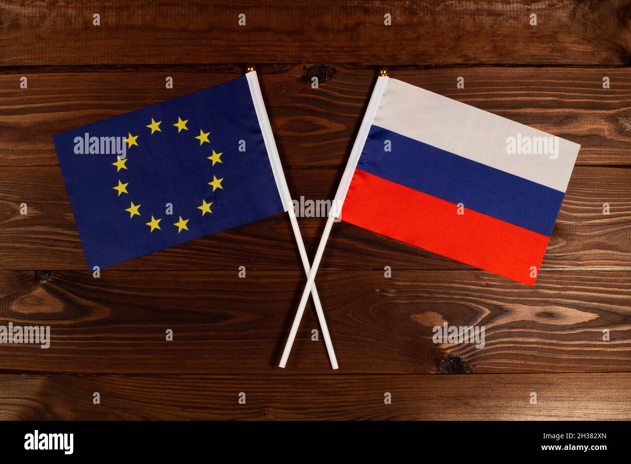 Flag of European Union and flag of * crossed with each other. The image ...