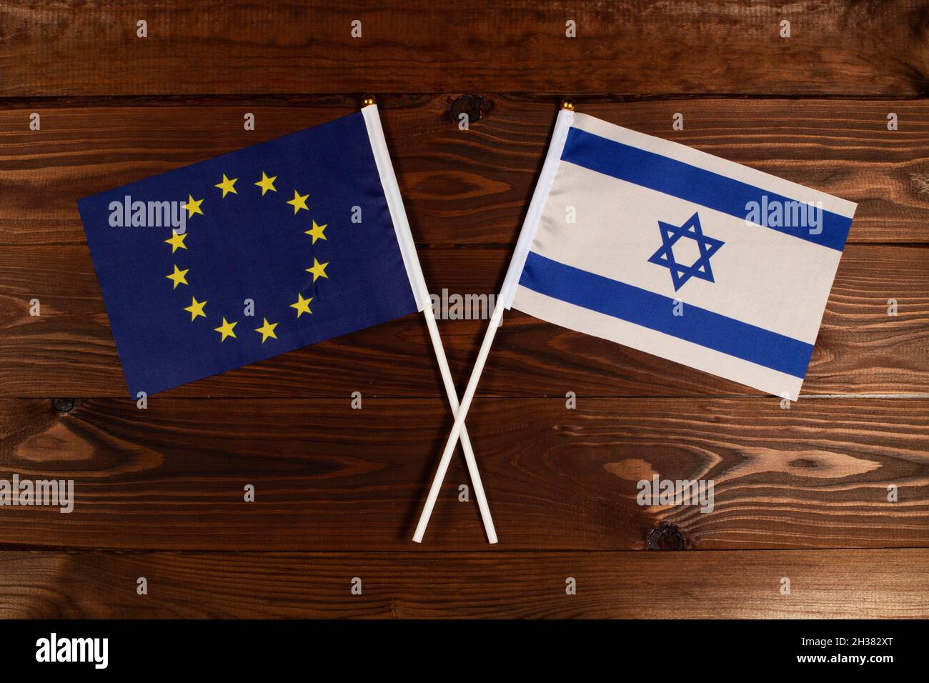 Flag of European Union and flag of * crossed with each other. The image ...