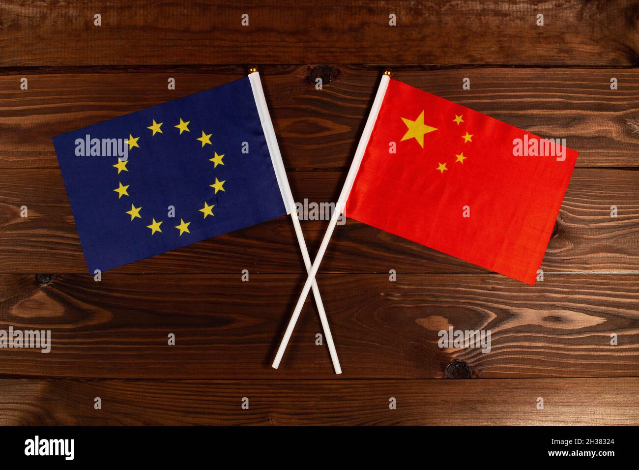 Flag of European Union and flag of * crossed with each other. The image ...