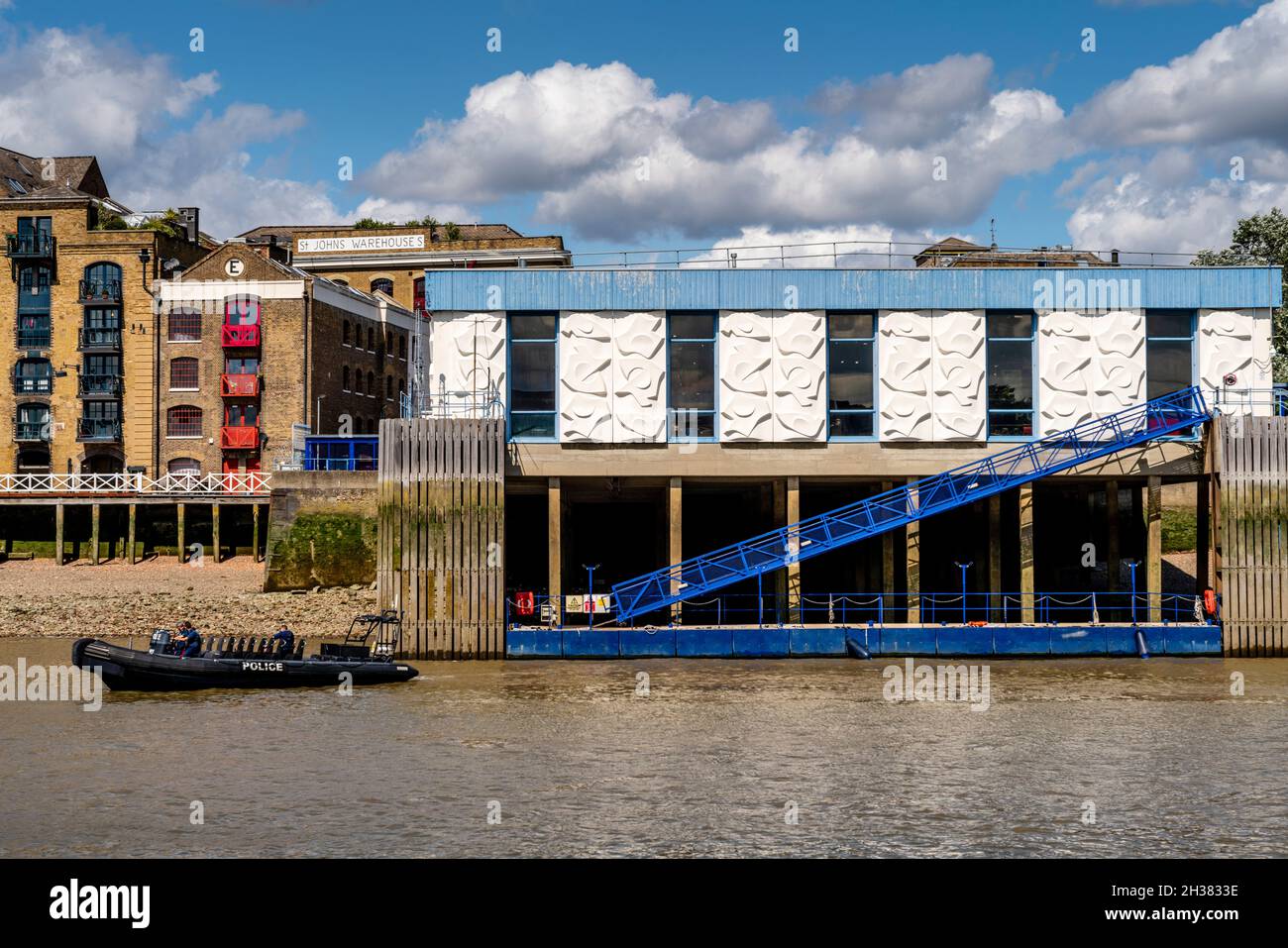 Wapping Police Boatyard and Police Boat, River Thames, London, UK Stock ...