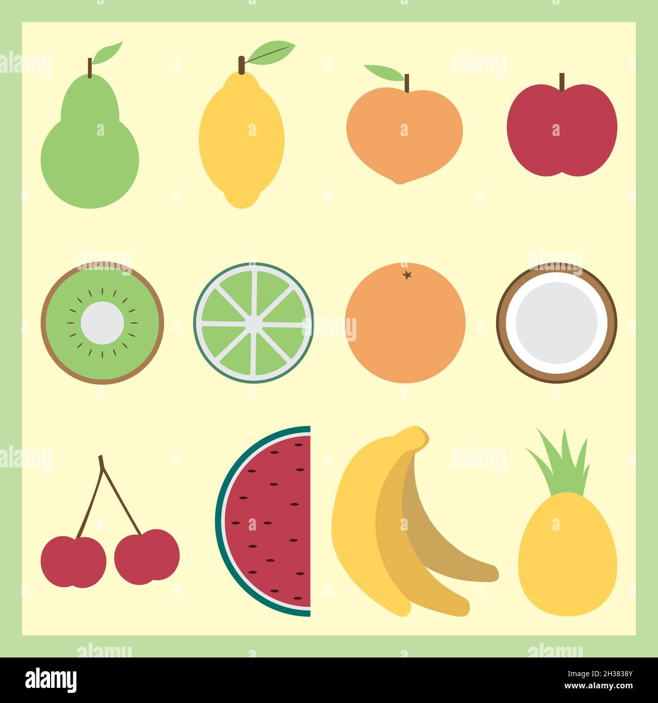 Vector set designed with all kinds of fruits with bright and colorful ...