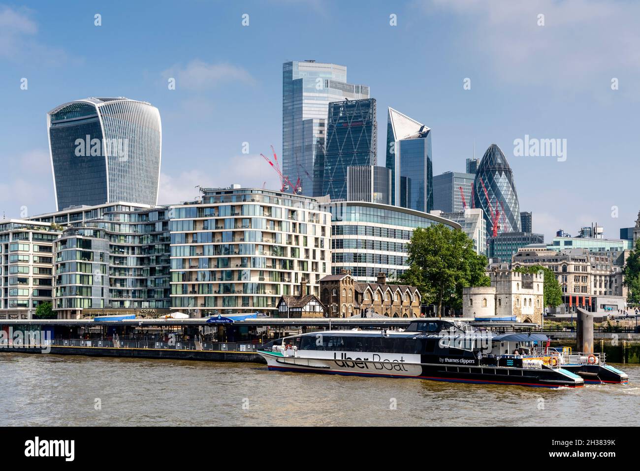 An Uber Boat Docked At Tower Pier, River Thames, London, UK Stock Photo ...