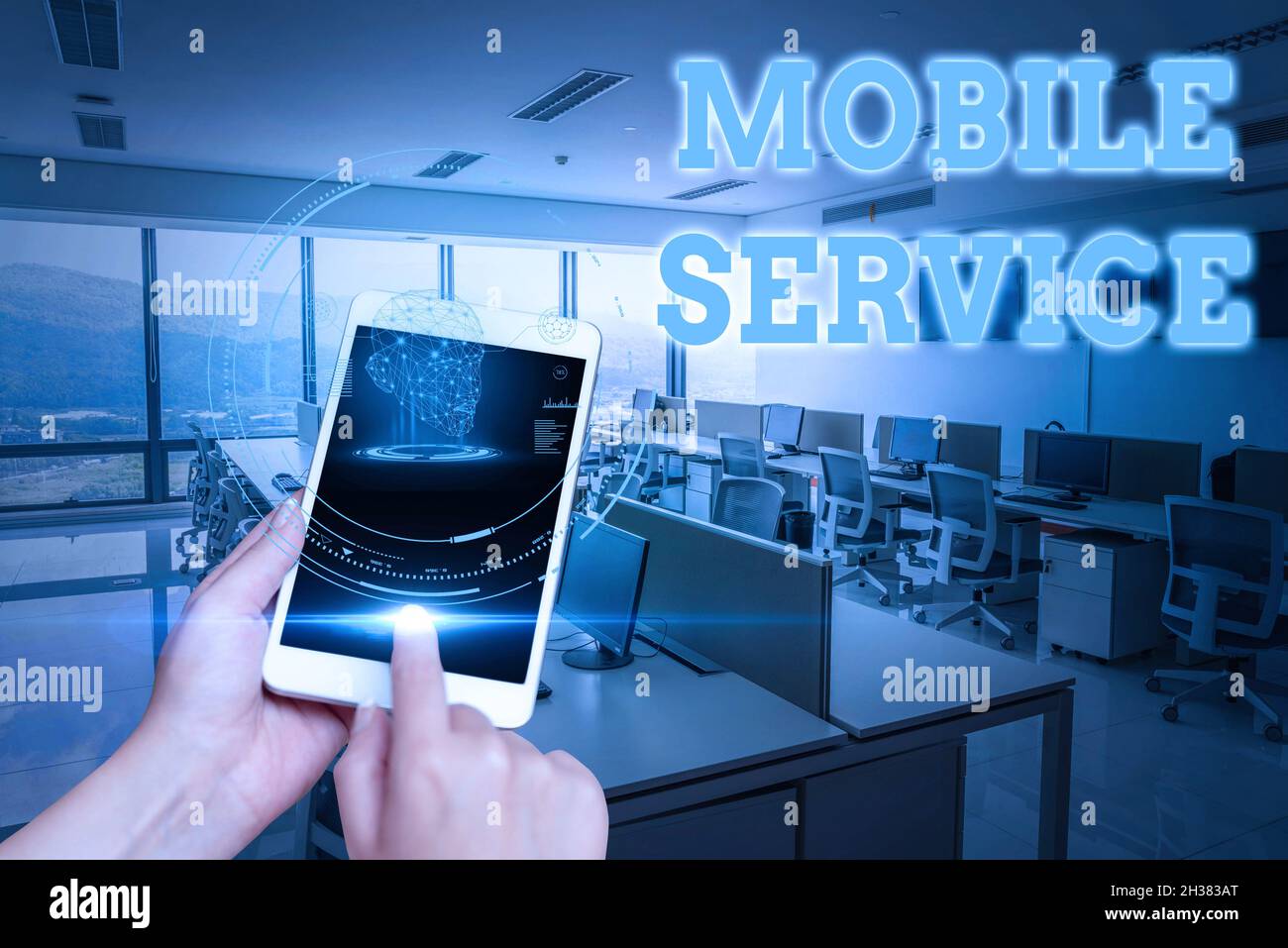 Text caption presenting Mobile Service. Internet Concept Radio ...