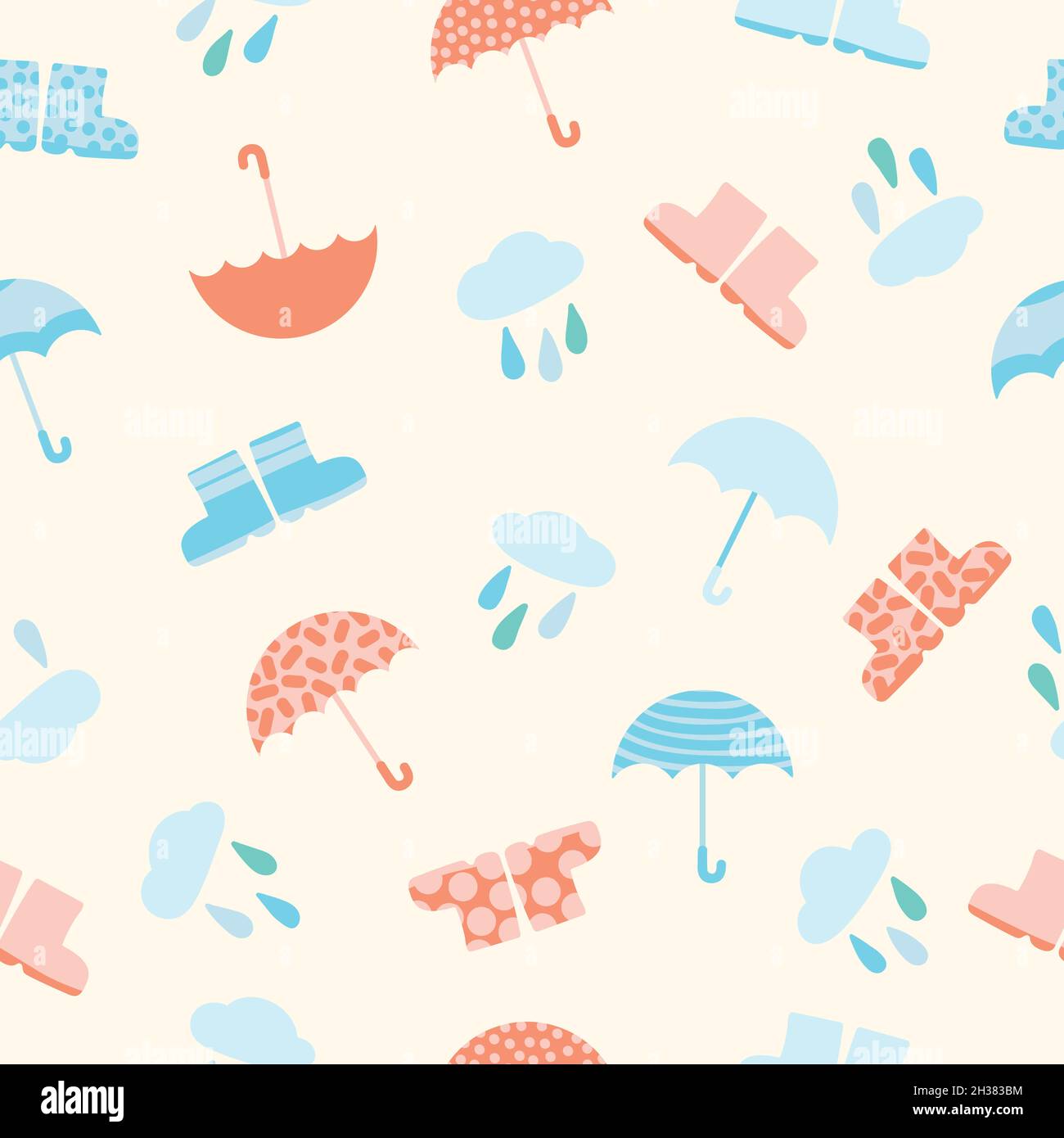 Rainy weather childish seamless pattern vector design with umbrella ...