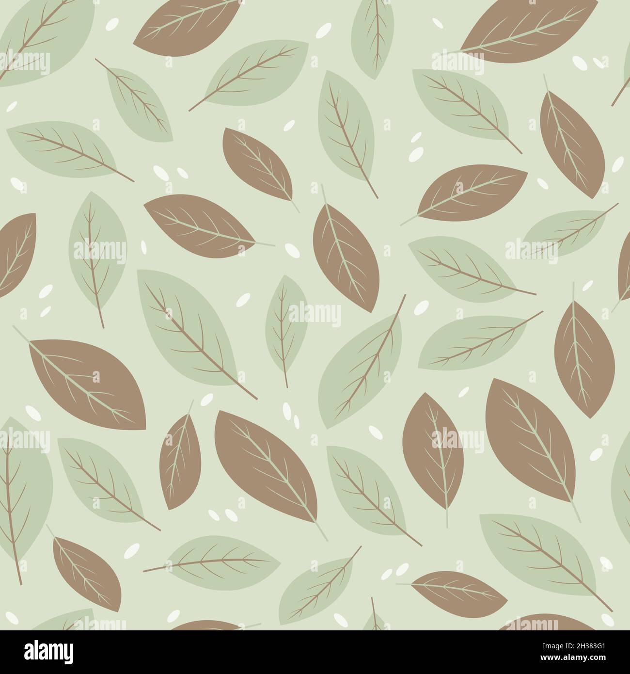 Seamless vector pattern with various natural leaves, with green and ...