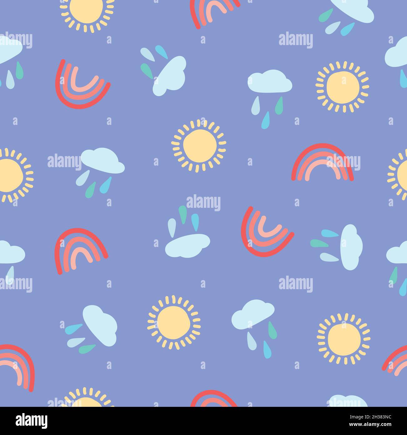 Weather childish seamless pattern vector design with rain, clouds ...