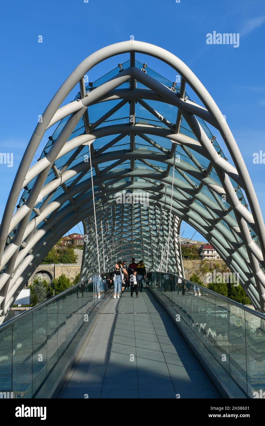 Tbilisi, Georgia - October 24, 2021: The Bridge of Peace, bow-shaped ...