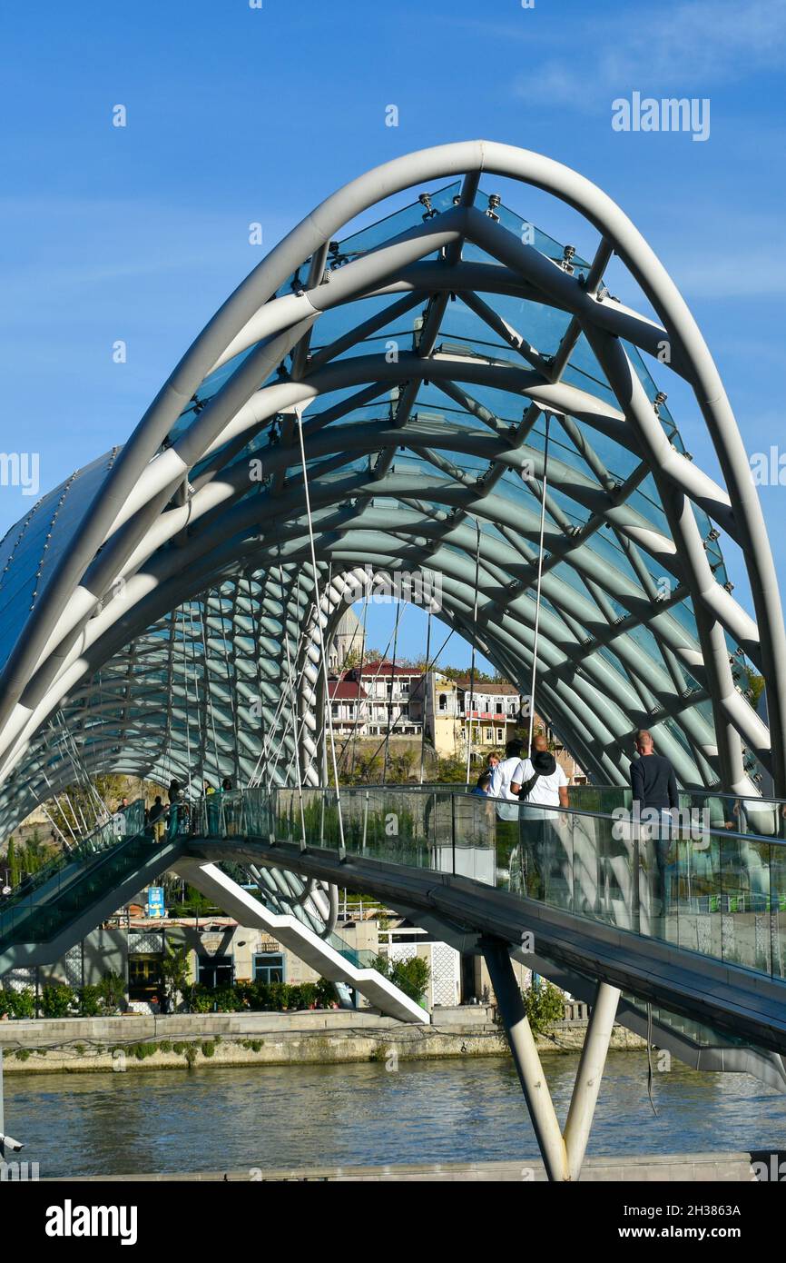 Tbilisi, Georgia - October 24, 2021: The Bridge of Peace, bow-shaped ...