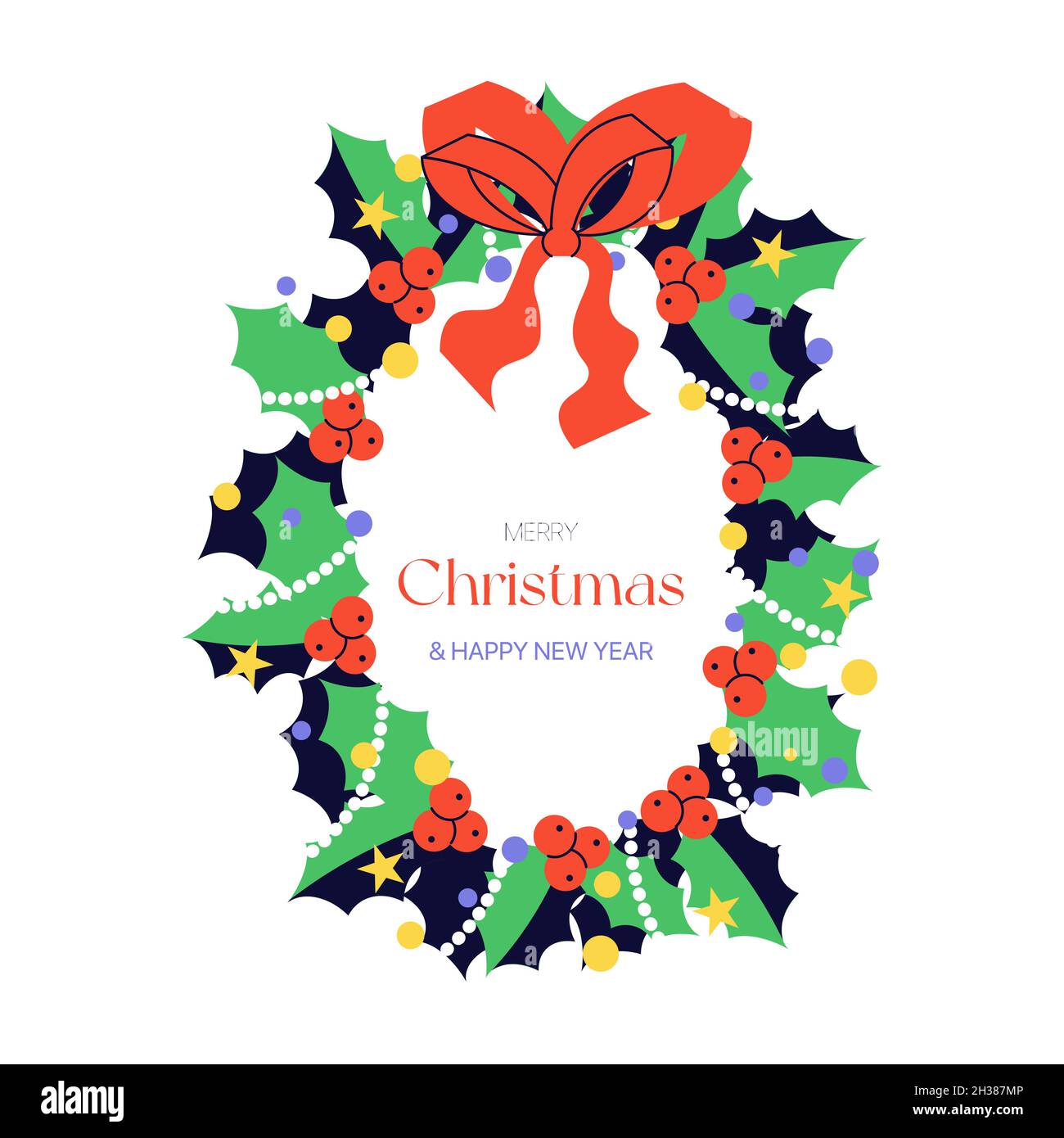 Christmas mistletoe wreath with Merry Christmas and Happy New year ...